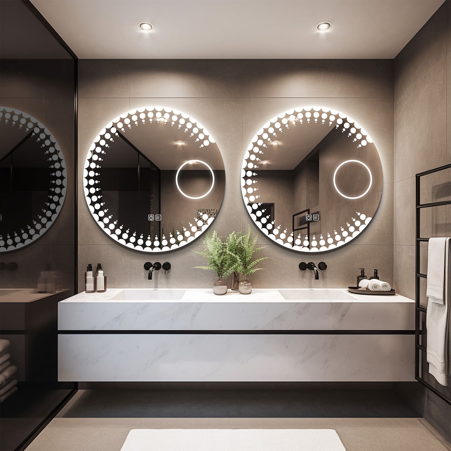 LEDA Round Custom LED Mirror with Magnifier - Inyouths